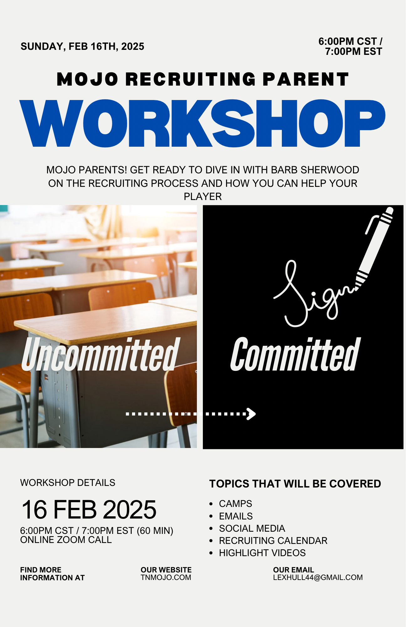 Parent Recruiting Workshop With Coach Barb Sherwood | Tennessee Mojo ...